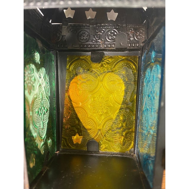 Moroccan Style Metal Lantern Candle Holder – Vintage Heart Glass Panels ...