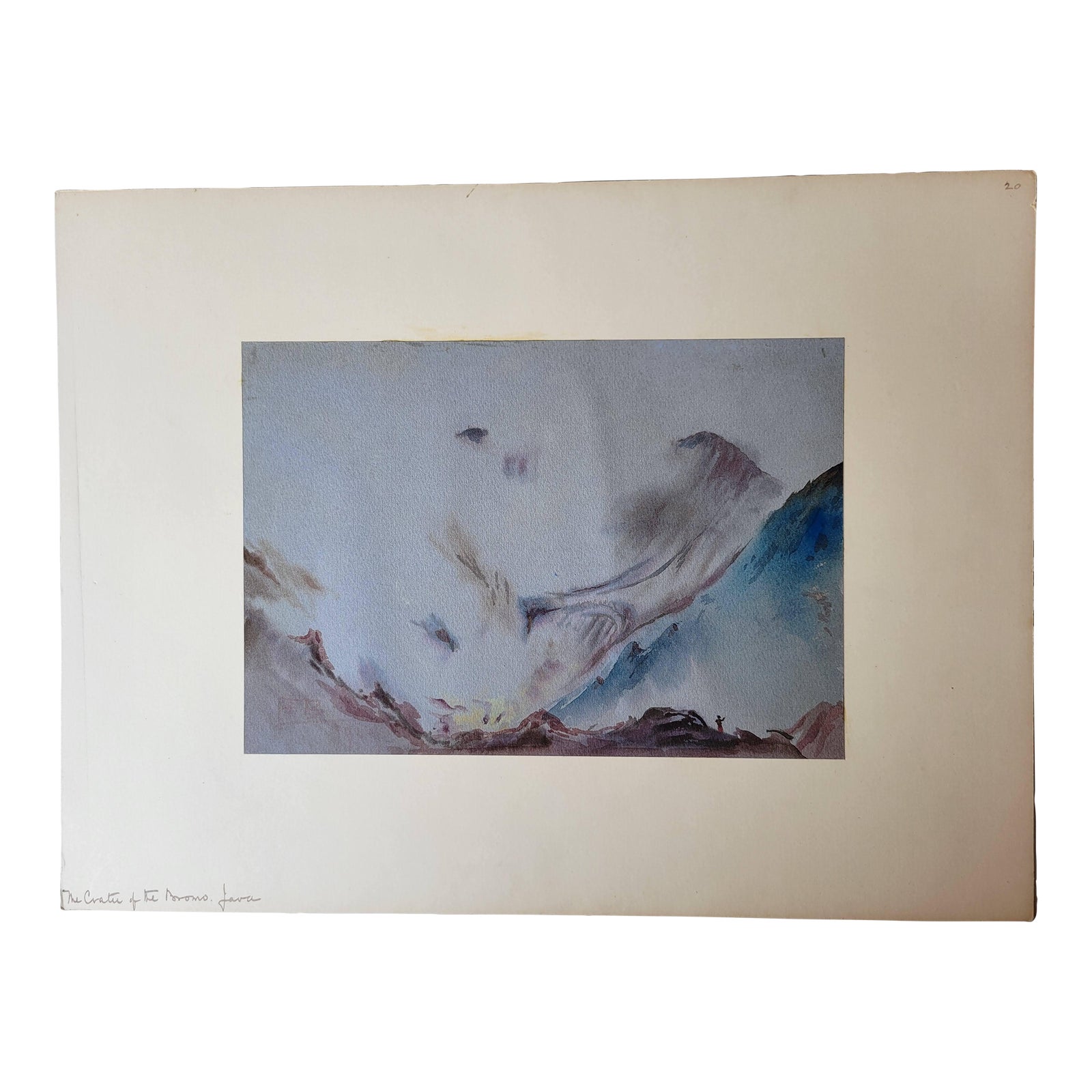 Early 20th Century "The Crater of the Bromo Java" Landscape Watercolor ...