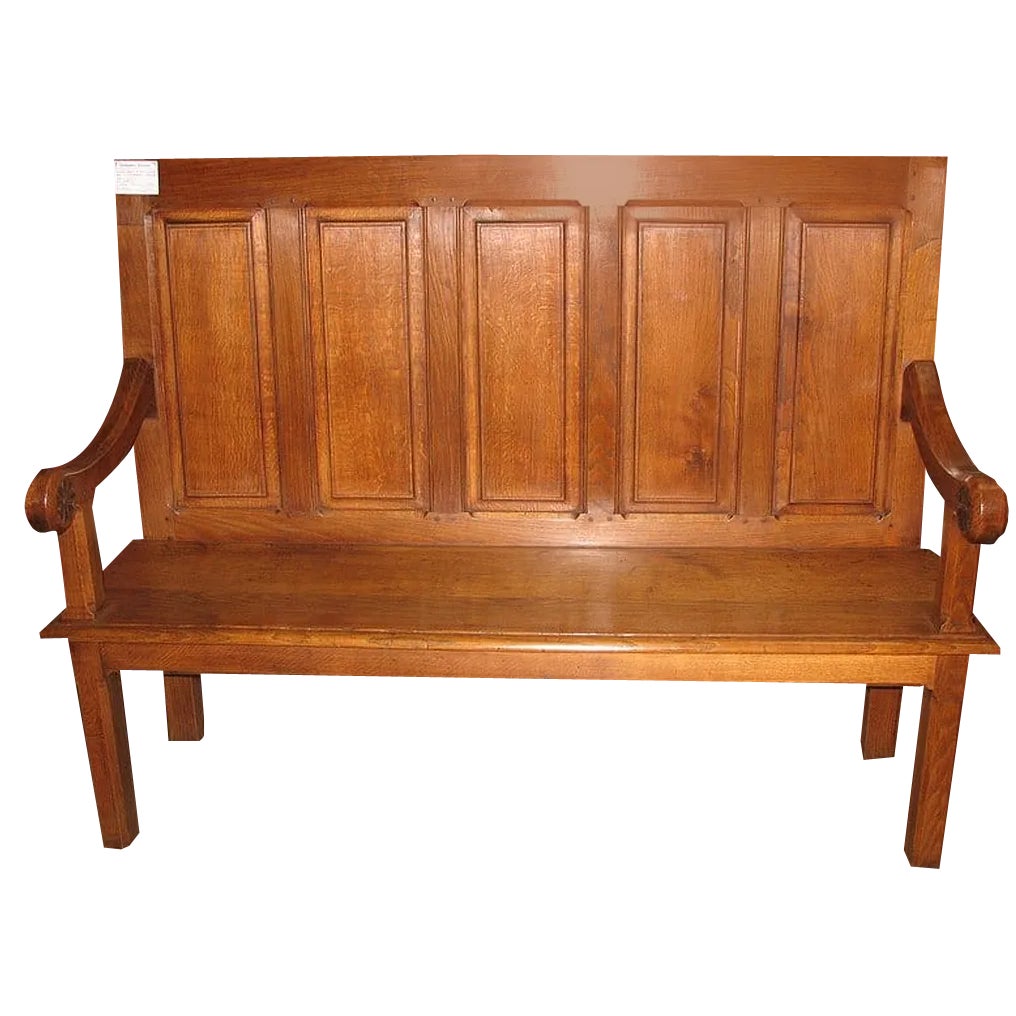 19th Century High Back Bench in Oak | Chairish