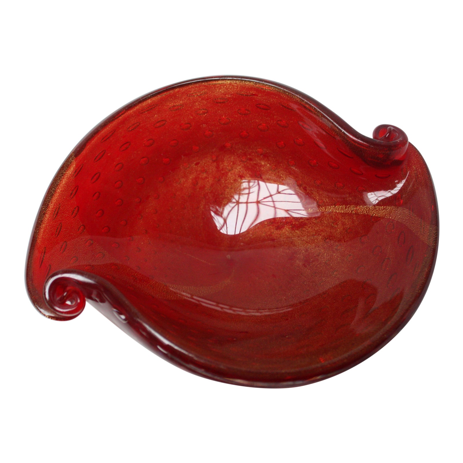 Italian Modern Ruby Red Murano 'Bollicine' Bowl With Gold Fleck | Chairish