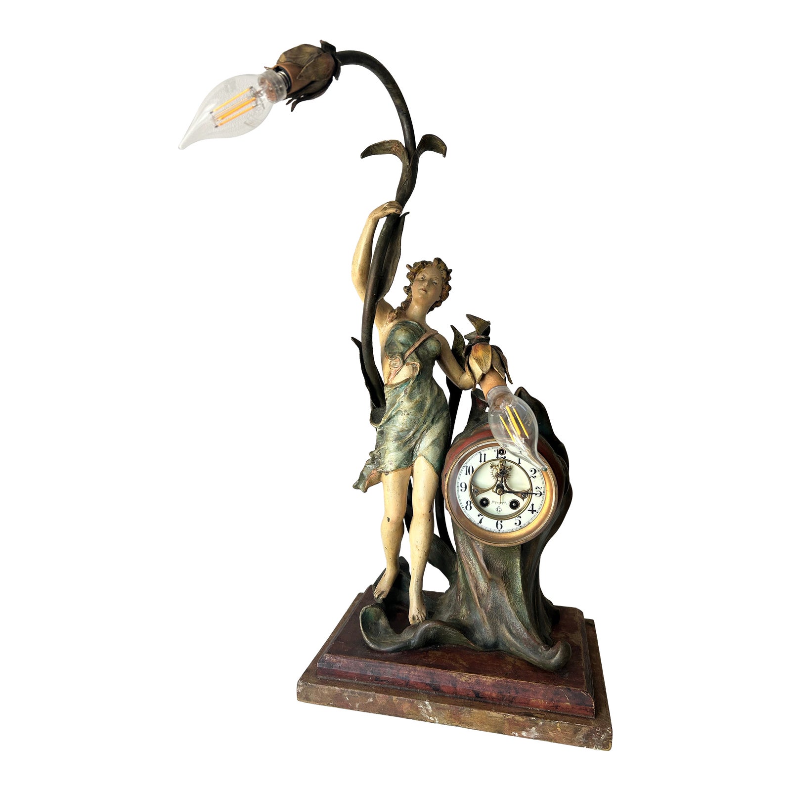 Antique Art Nouveau William L. Gilbert Lamp & Clock | Chairish