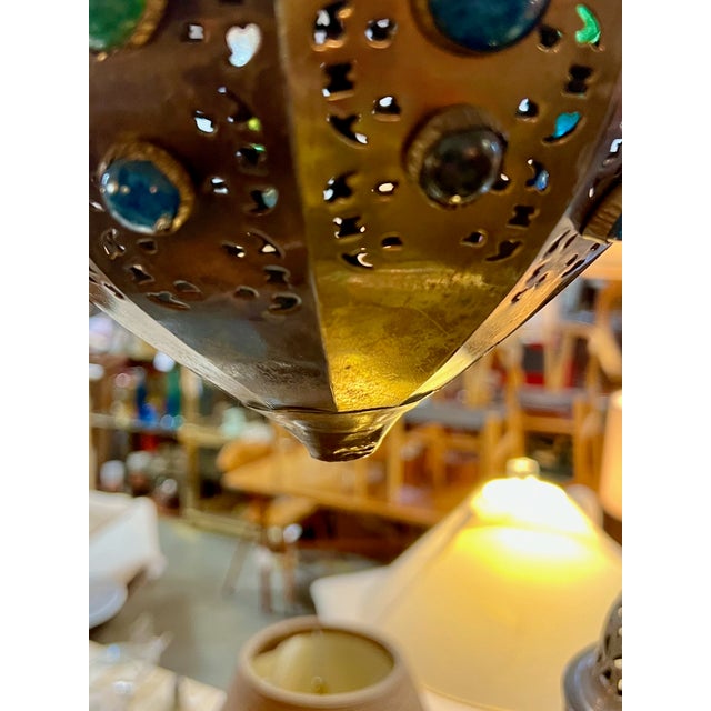 Vintage Mid 20th Century Boho Pierced Brass Moroccan Triple Lantern ...