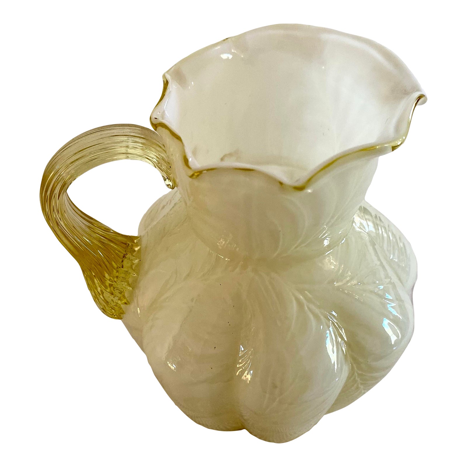 Vintage Fenton Cased Glass Small Pitcher in Candleglow Yellow | Chairish