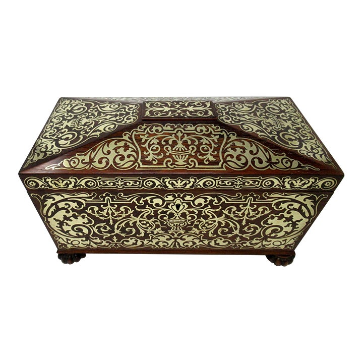 Antique Brass Inlaid Rosewood English Tea Caddy Box Regency Gillows ...