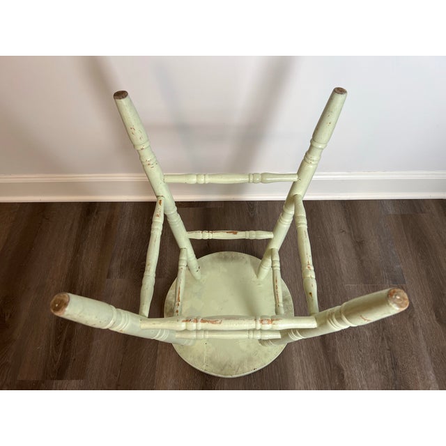 Early 20th Century Vintage English Country Pale Green Wooden Stool ...