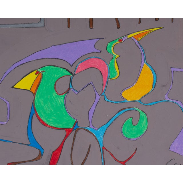 1980s “Birds at an Exhibition” Mixed Media Painting by Harry Hilson ...