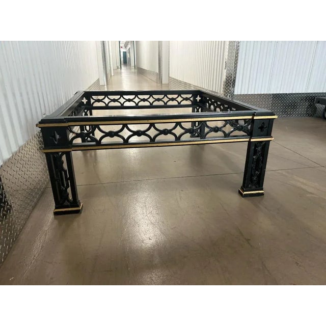 1970s Chic Black and Gold Wood Fretwork Square Coffee Table | Chairish