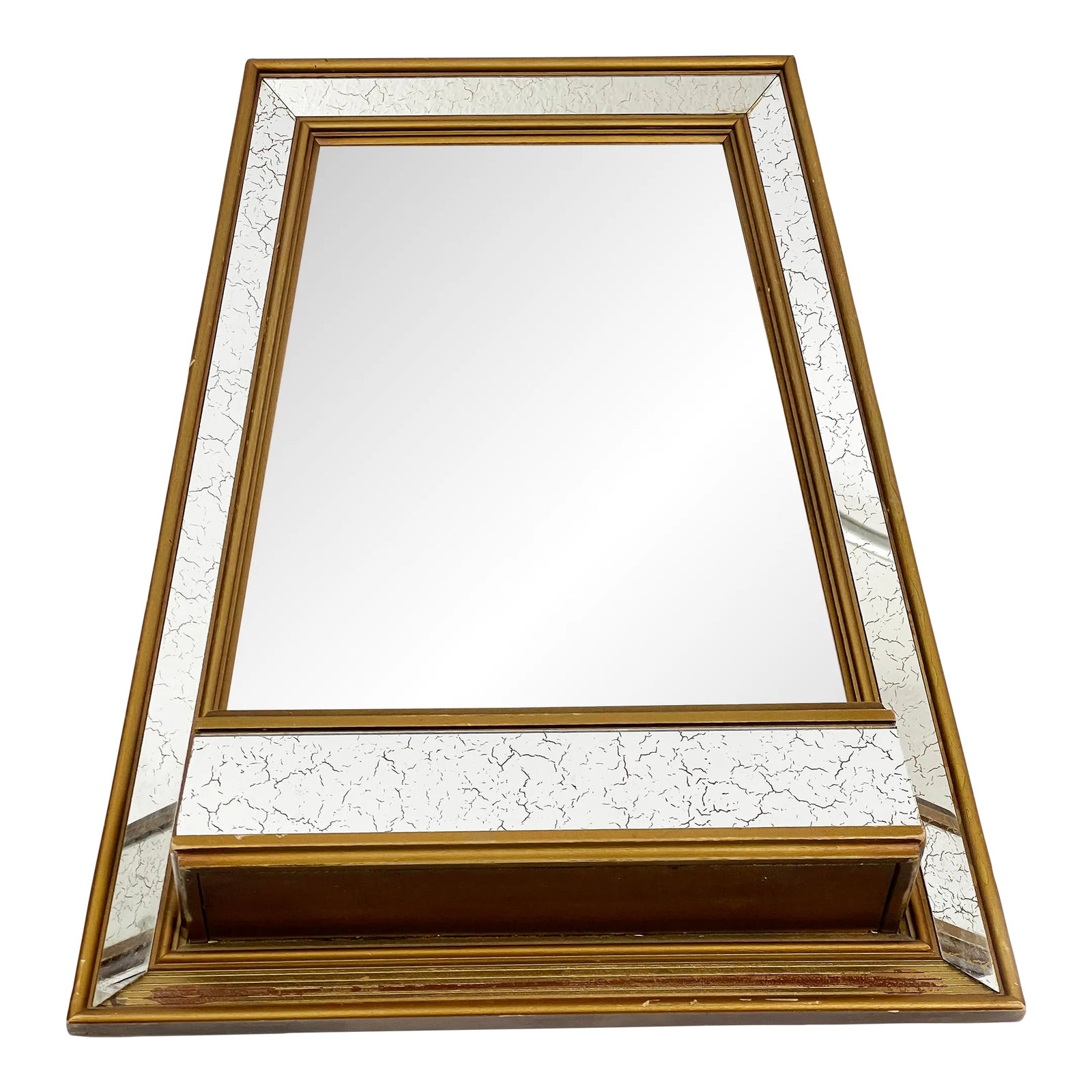 1957 Windsor Angular Gold Gilded Wood and Gold Vein Mirror With Shelf ...
