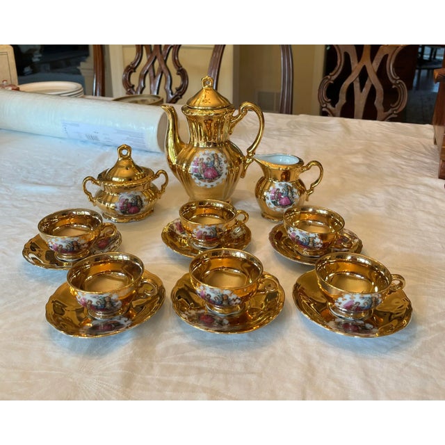 Antique Gold Gilt Porcelain Tea Set- 17 Pieces | Chairish