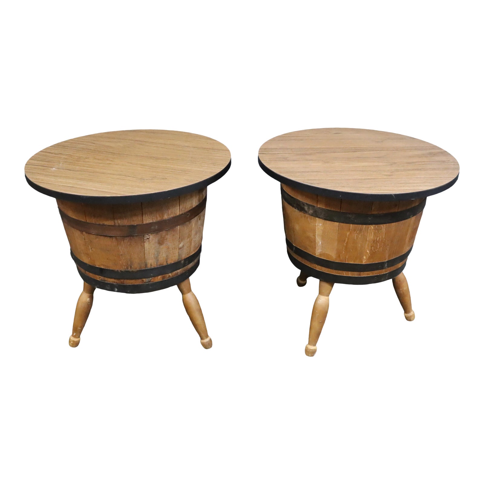 Mid Century Modern Whiskey Barrel Side Tables - a Pair | Chairish