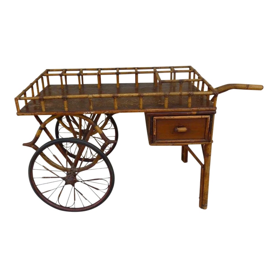 Early 20th Century Antique Rattan Tiki Bar Cart | Chairish