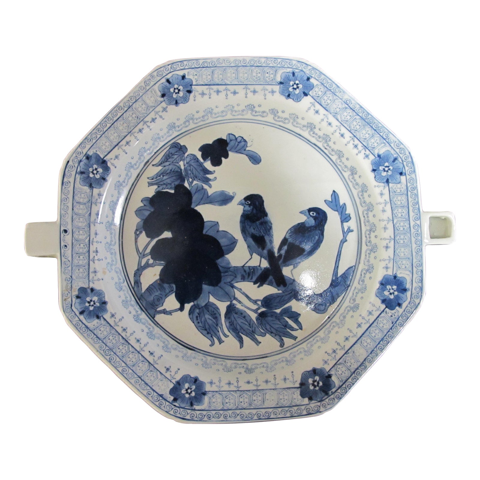 Chinese Blue & White Porcelain Birds on Branch Warming Dish 11 1/4 ...