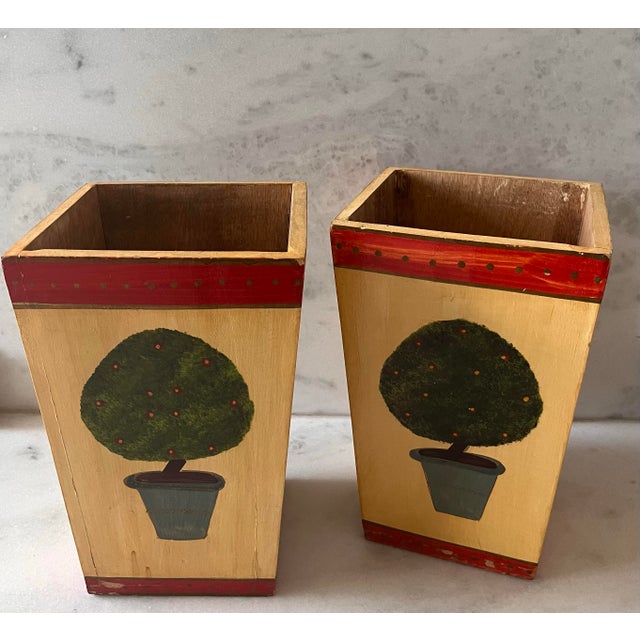 Traditional Hand Painted Wood Planter | Chairish