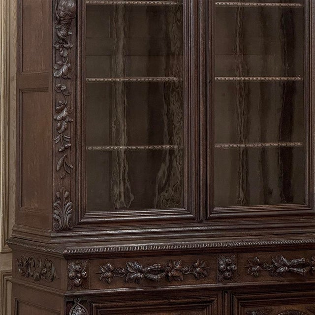 19th Century French Renaissance Hunt Bookcase ~ Bibliotheque | Chairish