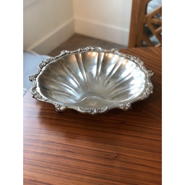 Vintage Poole “Old English” Silverplate Footed Shell Platter | Chairish