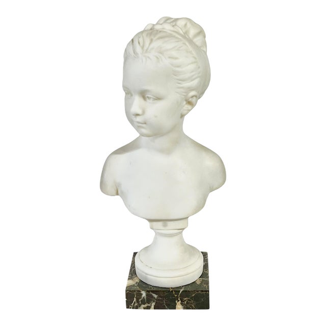 Antique Grand Tour French Resin Bust Young Girl on Marble Basel | Chairish