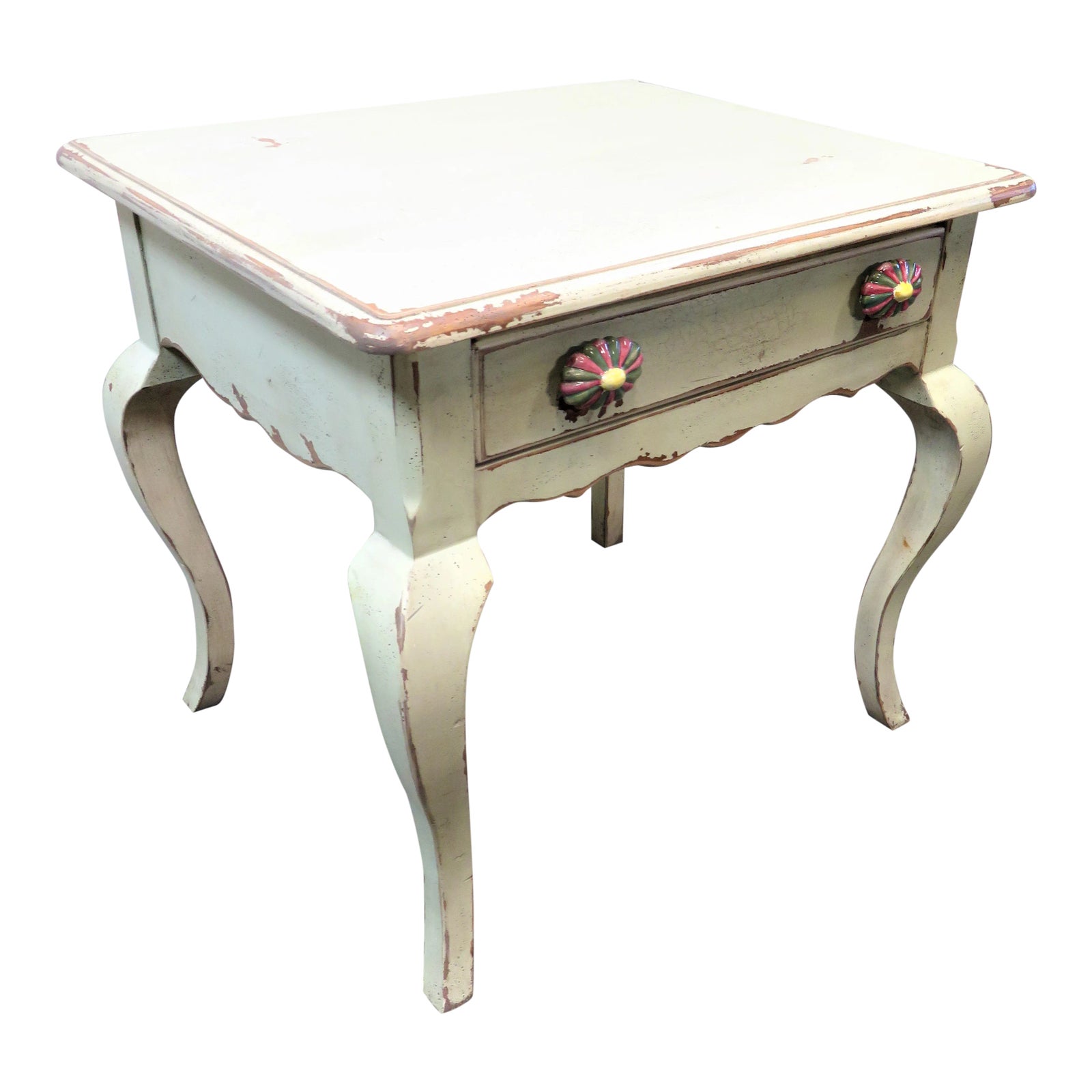 Habersham Country French Paint Distressed Side Table | Chairish