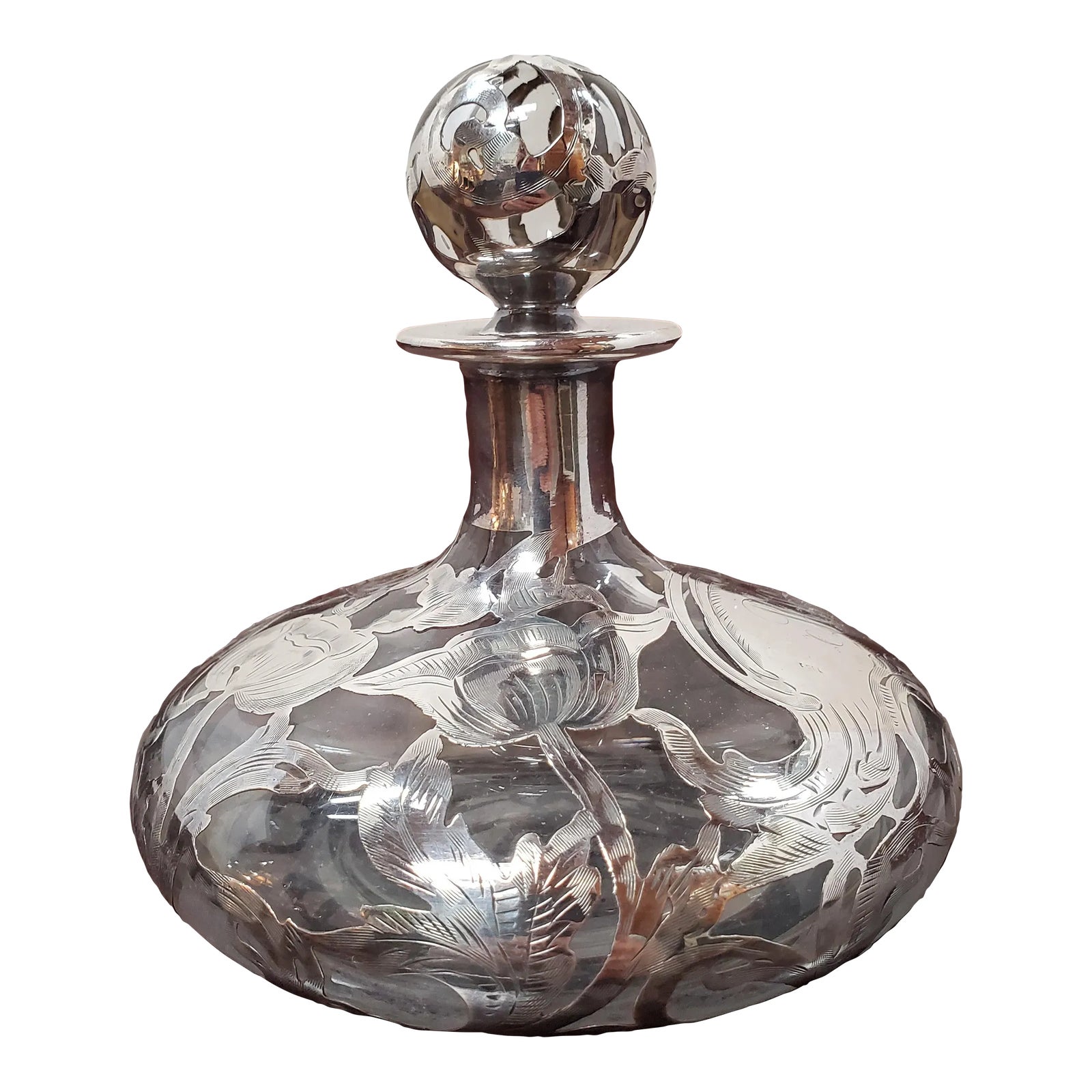 Silver Overlay Stoppered Scent Bottle With Poppy Motif | Chairish
