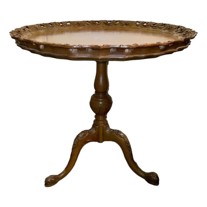 Mid Century Chippendale Style Round Pie Crust Accent Table | Chairish