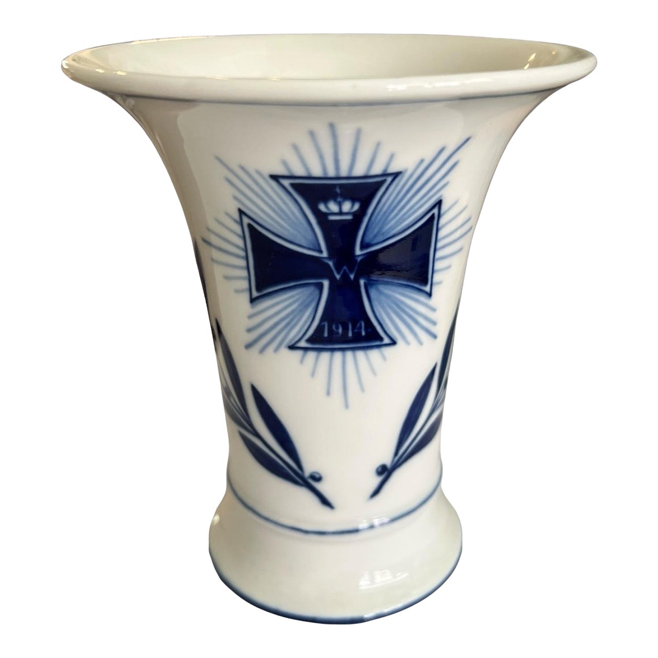 Early 1900s Meissen Iron Cross Blue and White World War I Vase | Chairish