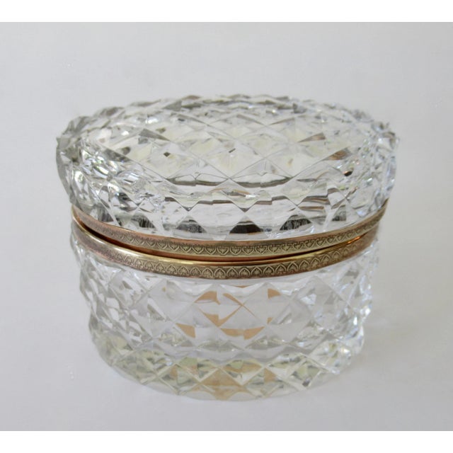 Vintage Hand-Cut & Beveled Crystal Glass & Brass Oval-Shaped Lidded ...