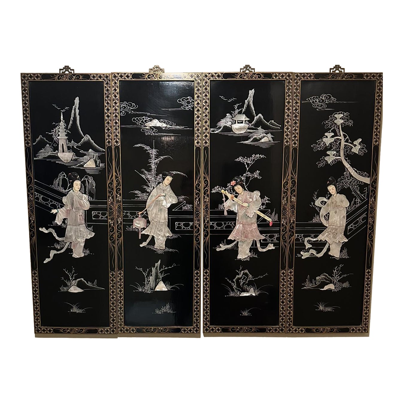 Vintage Chinese Lacquer Screens- Set of 4 | Chairish