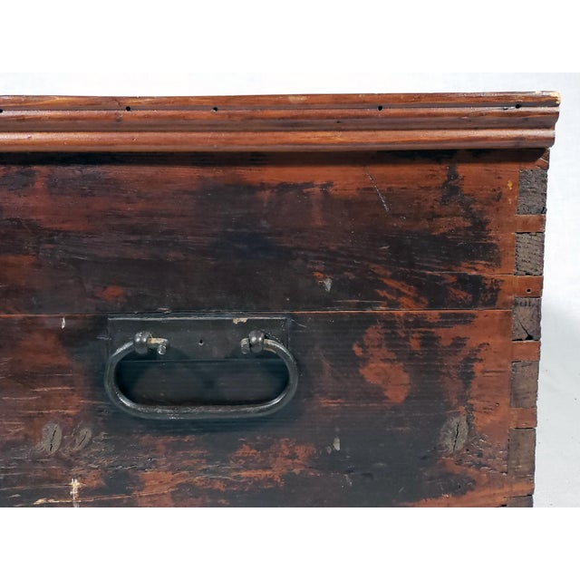 18th Century Antique Wood Chest With Wrought Iron Handles & Strap ...