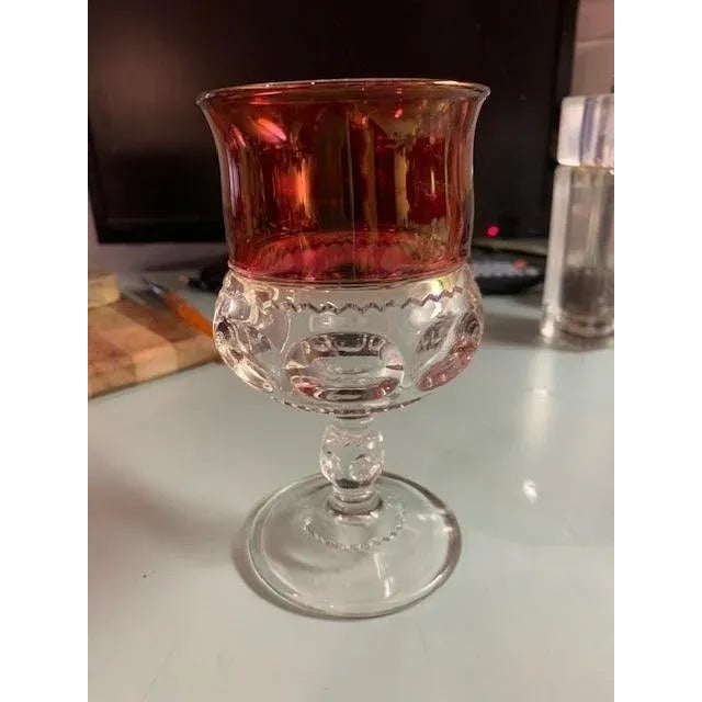 Mid-Century Kings Crown Ruby Red Thumbprint Cordial Glasses - Set of 6 ...