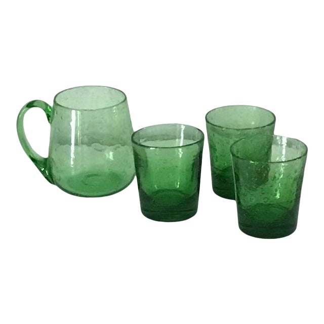 1980s Biot Green Glass Barware Set - 4 Pieces | Chairish
