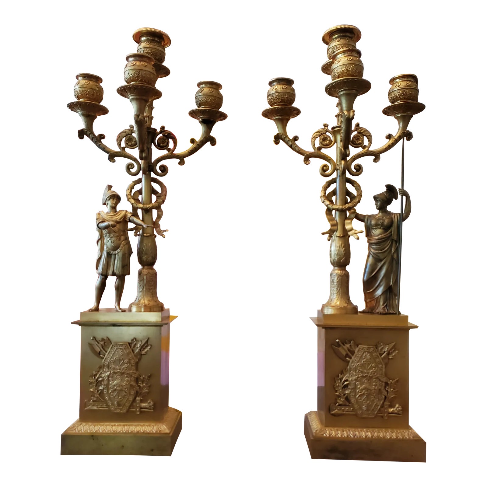 Antique French Empire Bronze Warrior Roman Candelabras - a Pair | Chairish
