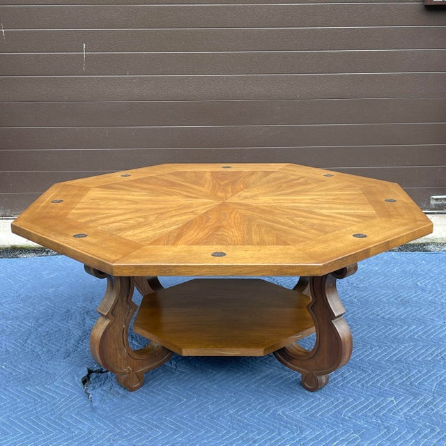 1960s Drexel Esperanto Spanish Revival Oak Large Octagonal Coffee or ...