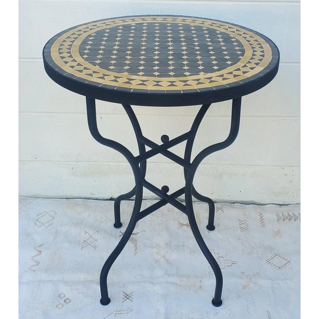 Black and Tan Handmade Moroccan Mosaic Table, Ucf Colors | Chairish