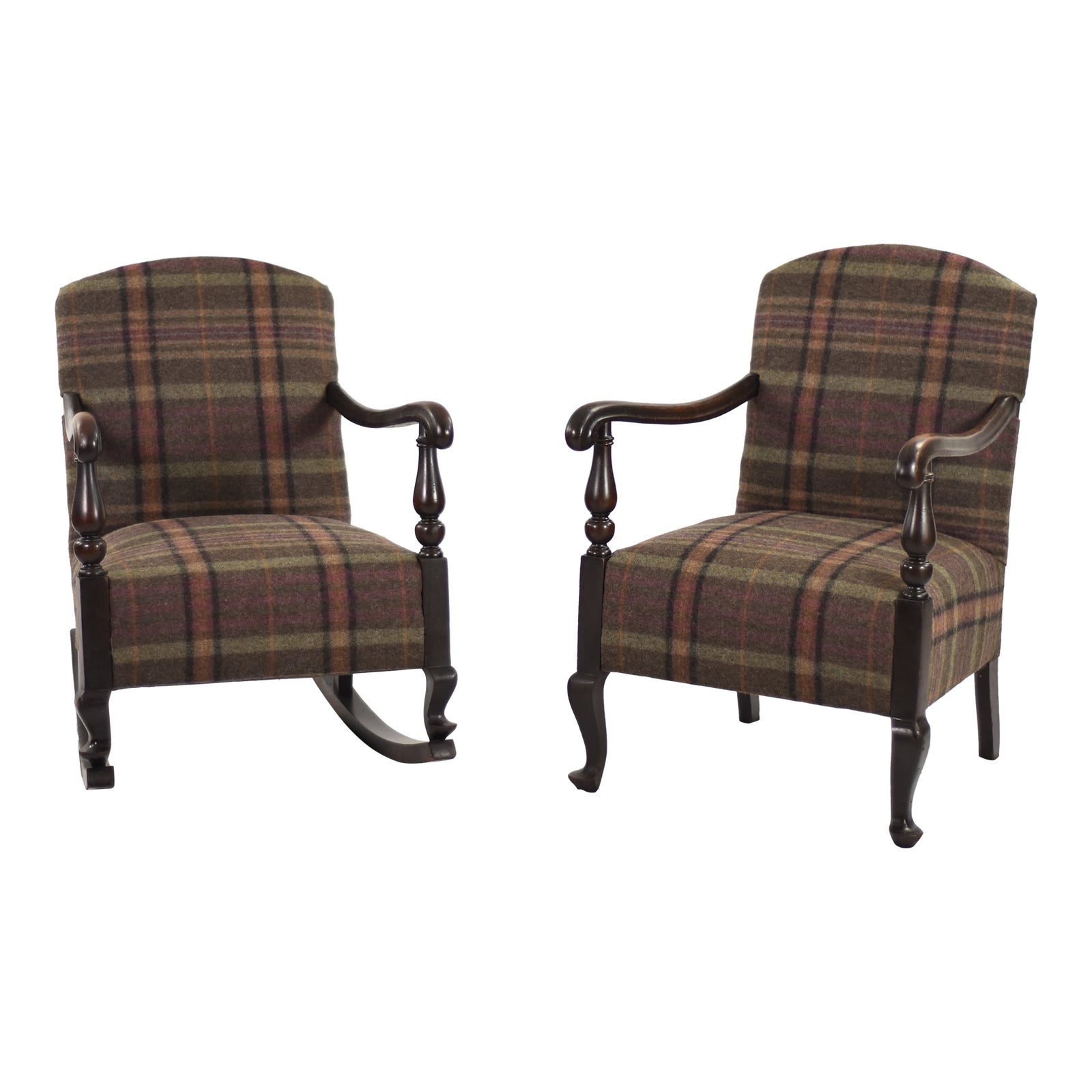 New Ralph Lauren Wool and Leather on Pair of Vintage Armchair & Rocking ...