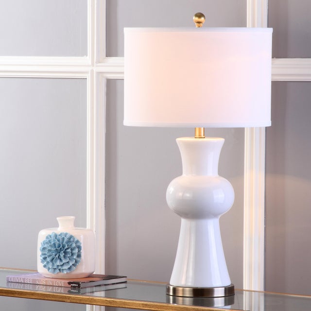 30 Inch H Column Table Lamp in White - a Pair | Chairish