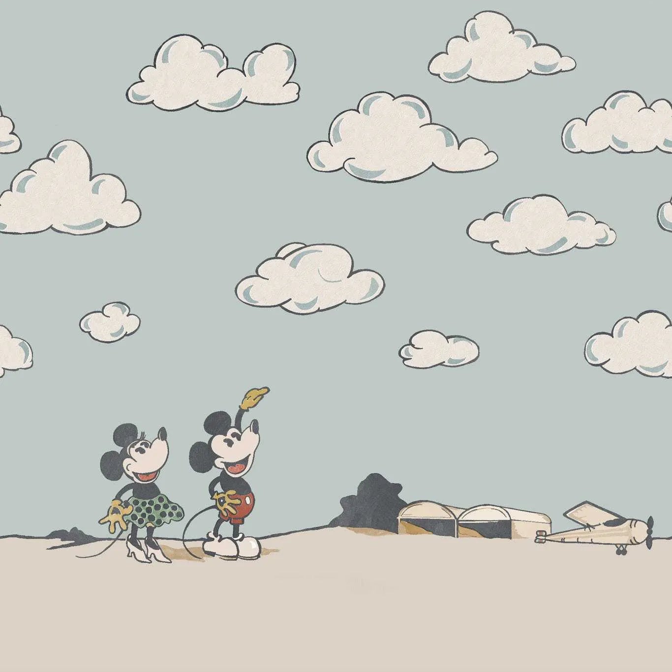 Sanderson Mickey In the Clouds Wallpaper in Sea Salt | Chairish