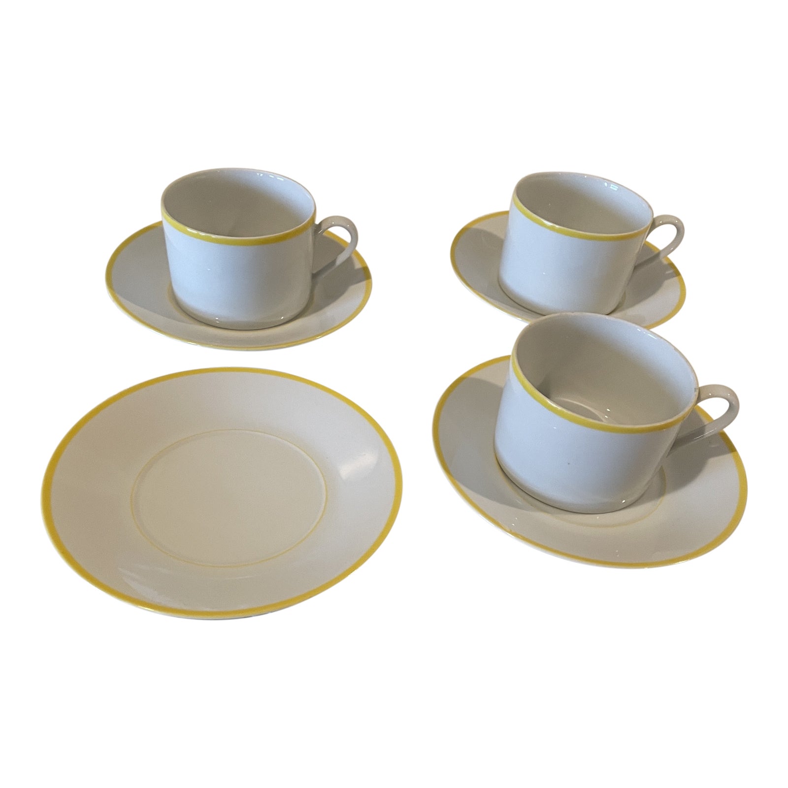 1990s Flat Cups & Saucers Meris Yellow by Taitu - 7 Piece Set | Chairish