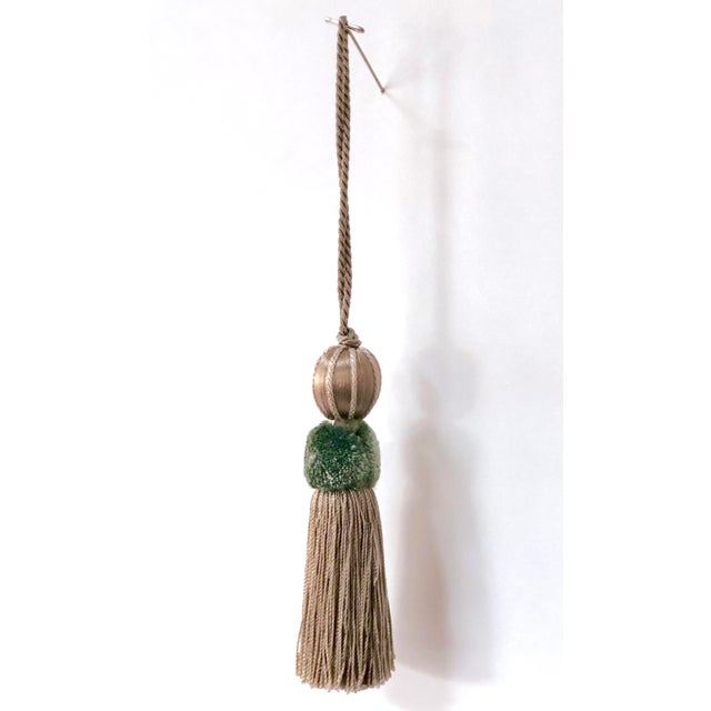 Sage & Taupe Beaded Key Tassel - 4.5" | Chairish