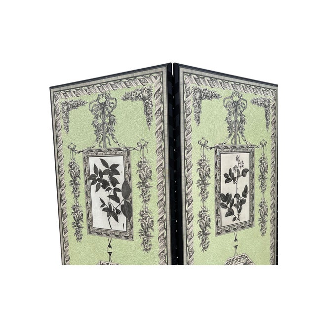 Vintage Floral Botanical Hand-Painted Four Panel Screen | Chairish