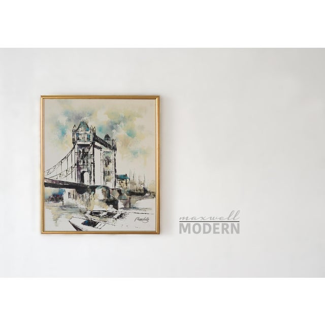 Mid Century Adriano Marchello London Tower Bridge Painting, Framed ...