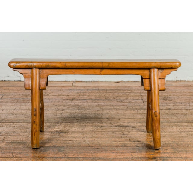 Small Vintage A-Frame Wooden Bench with Rustic Appearance and Splaying ...