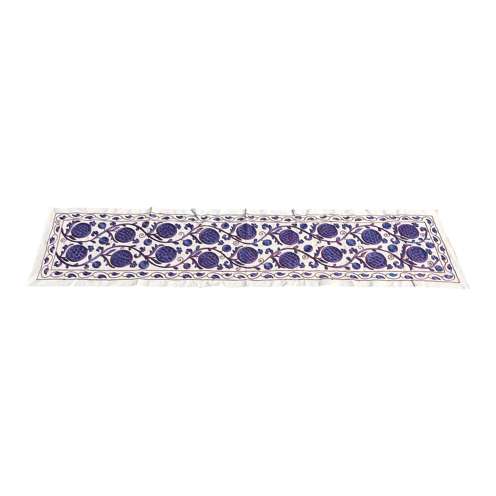 Blue Crochet Suzani Handmade Table Runner | Chairish