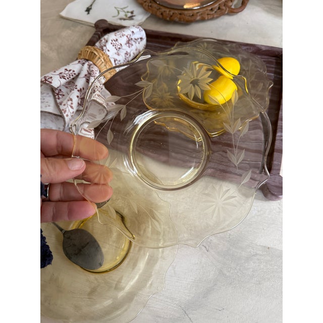 Vintage Attributed to Hazel-Atlas Amber Depression Glass Etched Plates ...