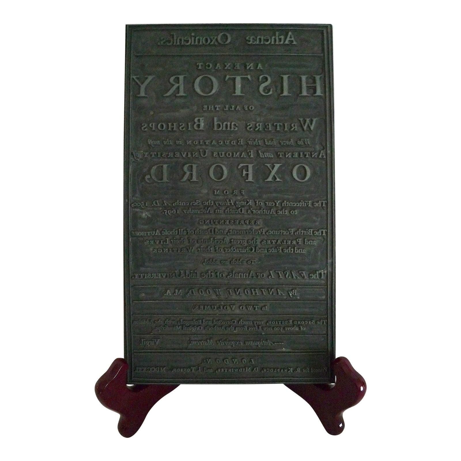 Oxford University Press Book Stereotype Printing Plate | Chairish