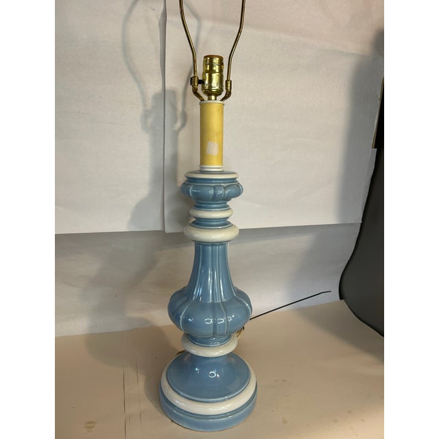 Vintage Mid-Century 1950s Ceramic Glazed Baby Blue and White Table Lamp ...