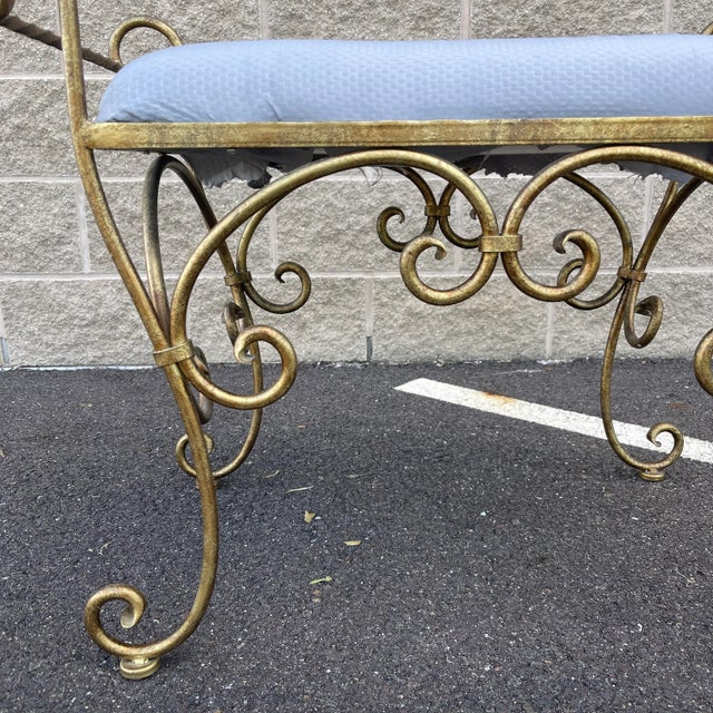 Vintage Gold Gilted Wrought Iron French Regency Scroll Bench | Chairish