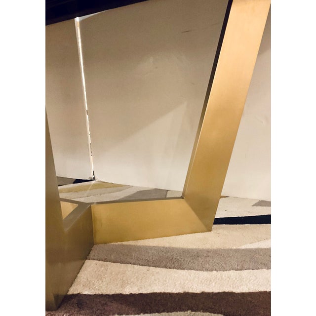 Hickory White Modern Wood and Brass Cole Dining Table | Chairish