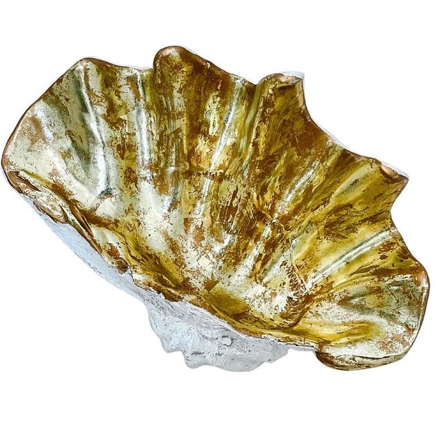 1960s Large Clam Shell Centerpiece Bowl With Gold Leaf Interior | Chairish