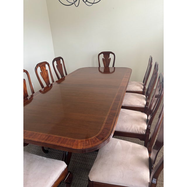 1980s Vintage Alfonso Marina Dining Table and 10 Queen Anne Chairs ...