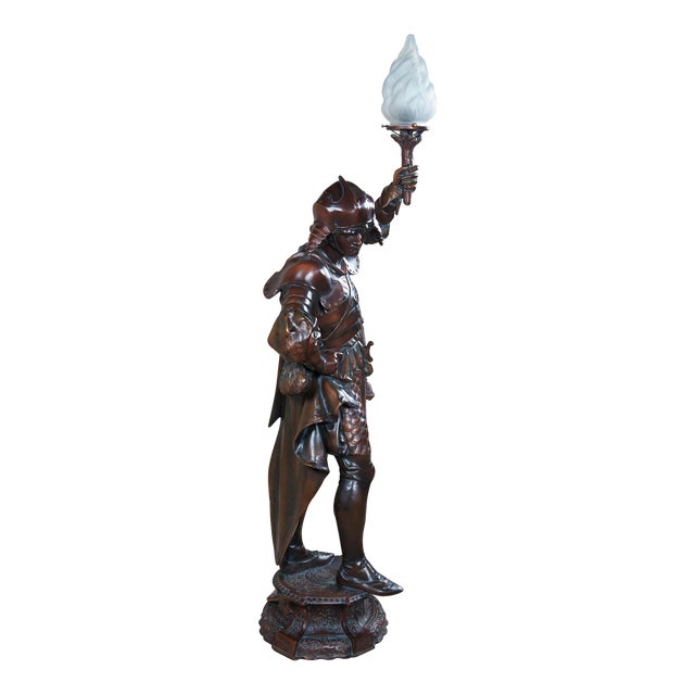 Antique Late 19th Century French Spelter Bronze Medieval Warrior Newel ...