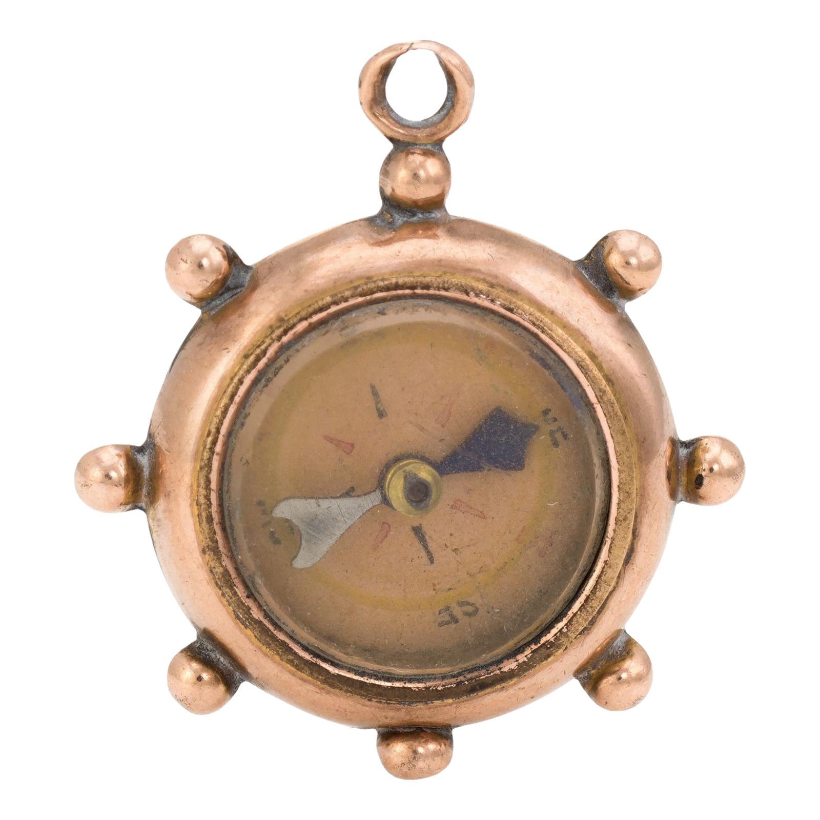 Antique Victorian Compass Fob Ships Wheel 9k Rose Gold Pendant Nautical ...